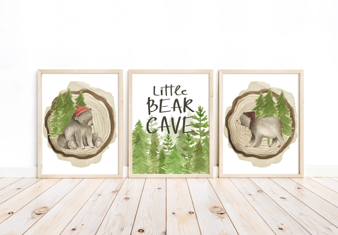 Little Bear Cave Bear Woodland Forest Animal Watercolor Lumberjack ...