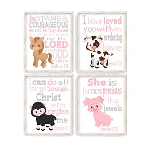 Farm Animals Christian Nursery Decor Set of 4 Unframed Prints, Cow, Pig ...