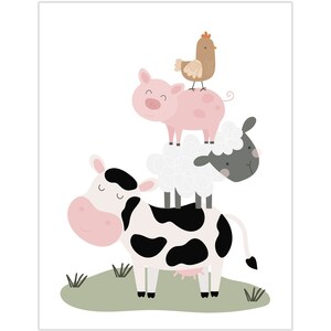 Farm Animal Stack Minimalist Barn Yard Animals Nursery Decor Unframed ...