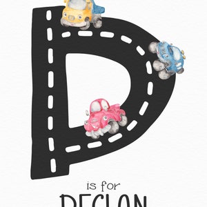 Cars Transport Watercolor Personalized Name Initial Monogram Road ...