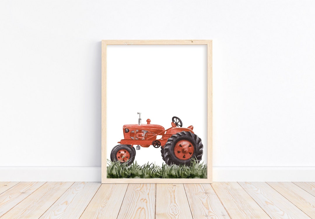 Watercolor Red Tractor Farmhouse Rustic Barnyard Farm Nursery Decor ...