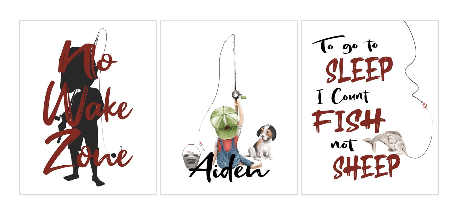 Personalized Watercolor Little Boy Fishing Nursery Decor Set - Etsy