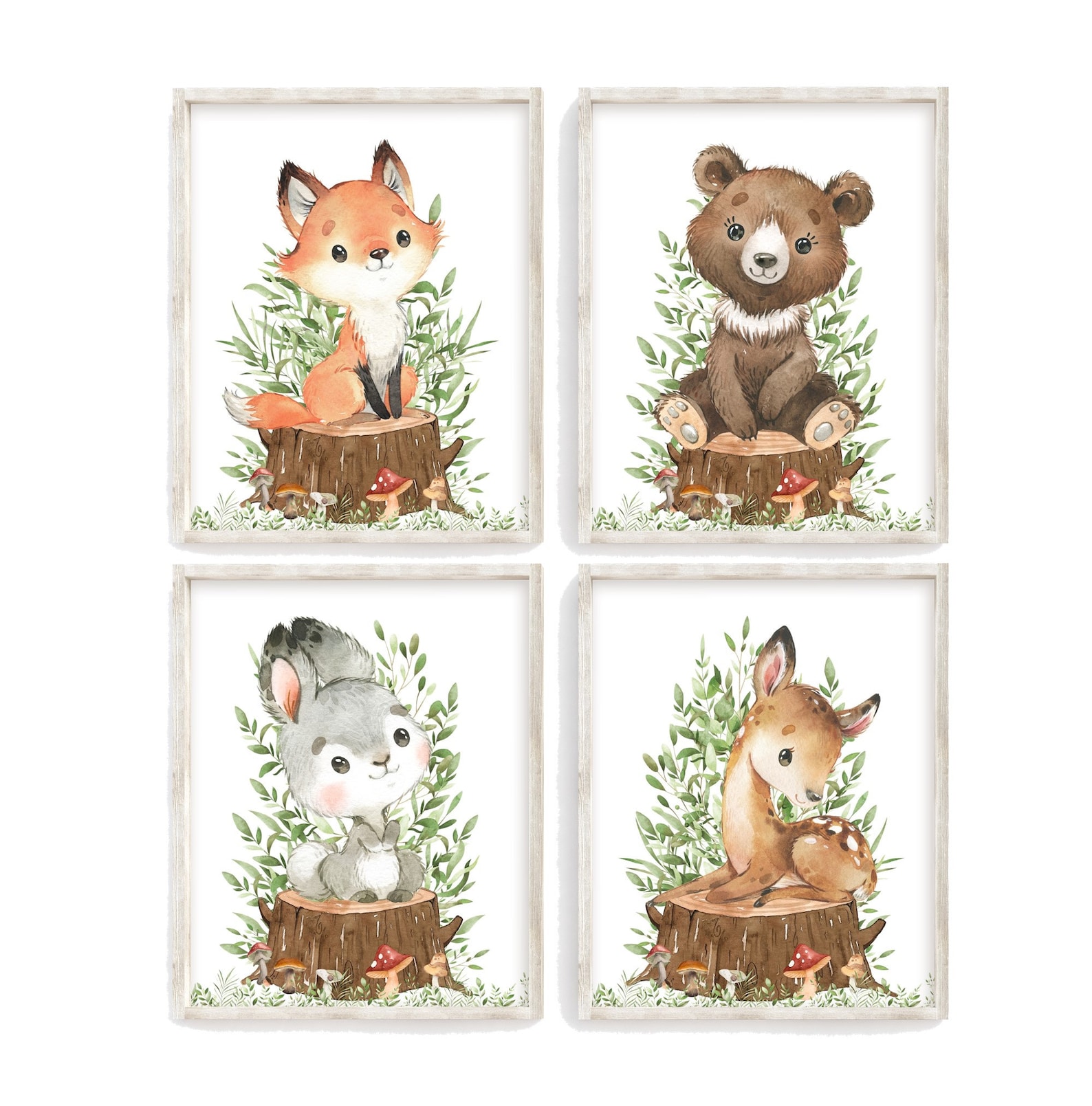 Watercolor Woodland Animals Nursery Set of 4 Unframed Prints - Etsy