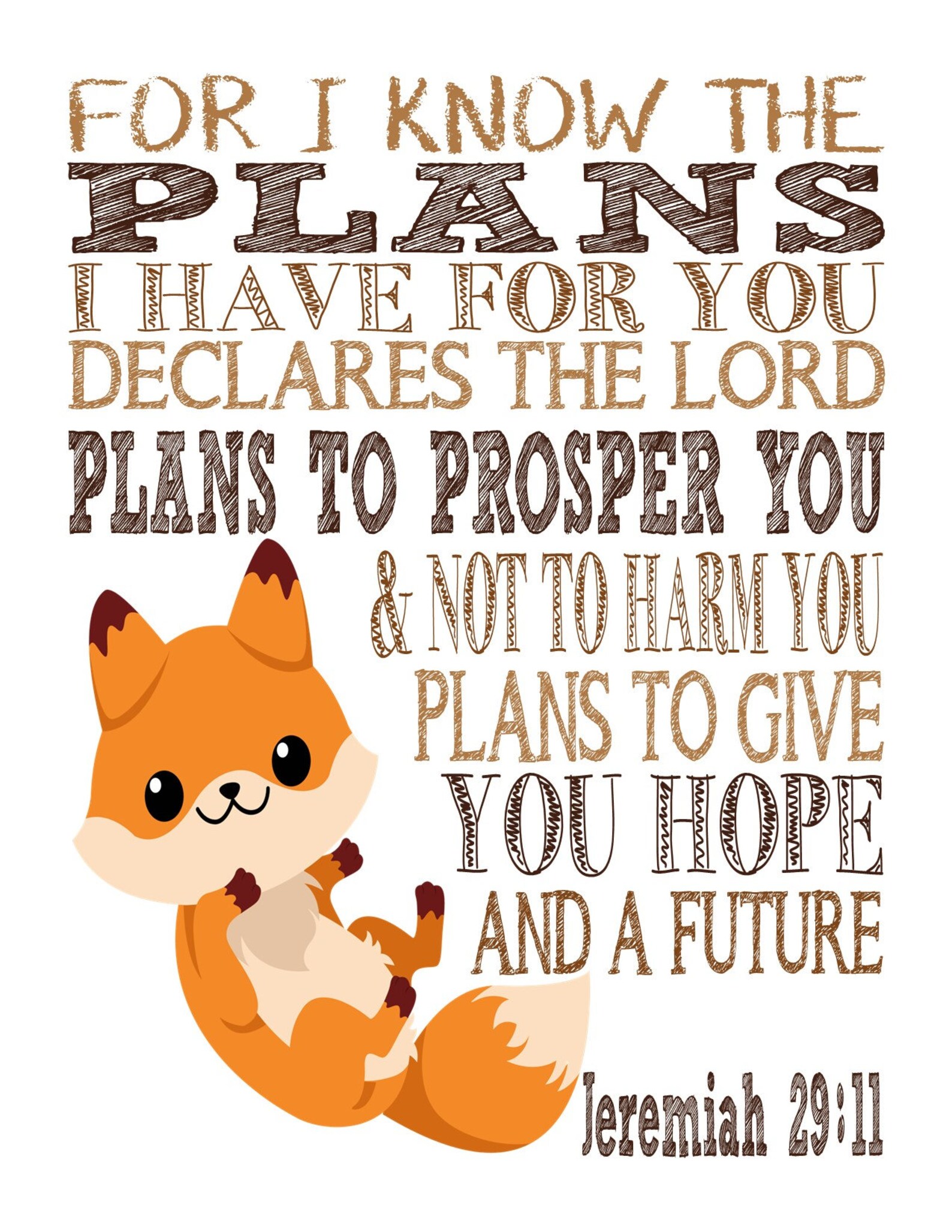 Woodland Fox Christian Bible Verses Quotes Nursery Kids Room - Etsy