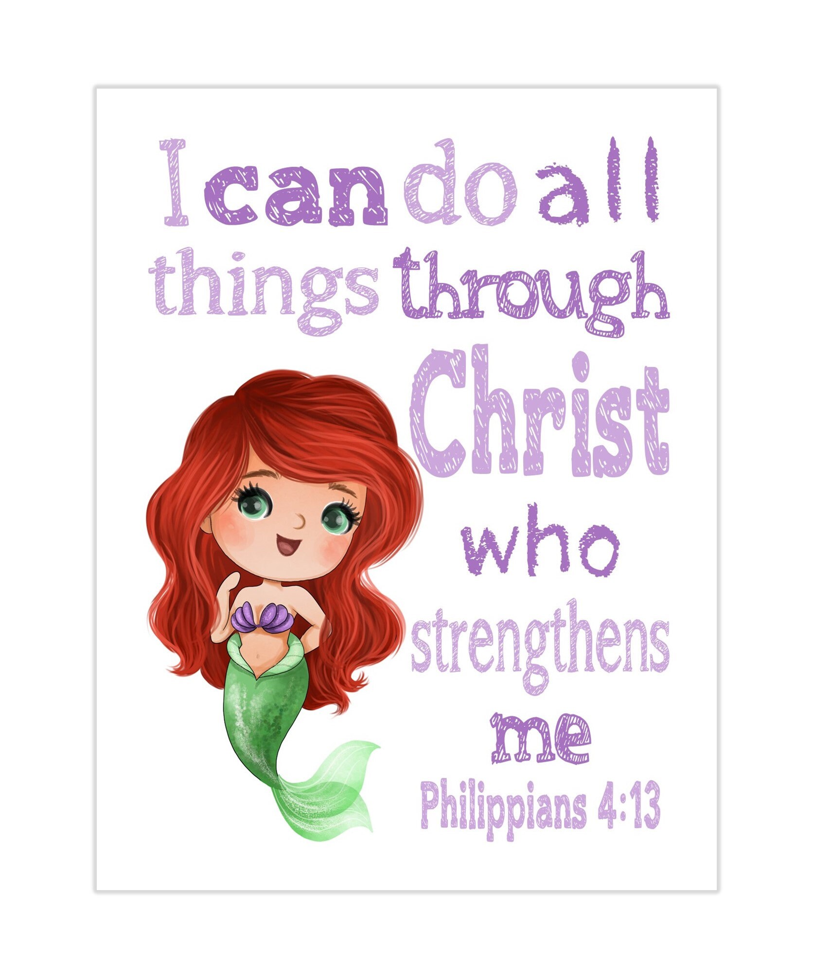 Watercolor Mermaid Christian Nursery Decor Unframed Print I Can Do All ...