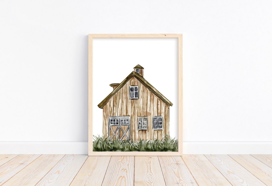 Watercolor Barn Farmhouse Barnyard Rustic Farm Nursery Decor Unframed ...