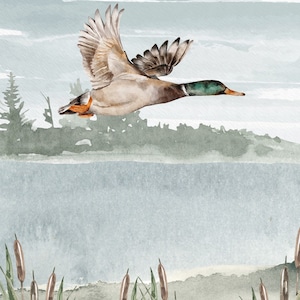 Watercolor Duck Hunting Nursery Mallard Duck Little Boys Room Rustic ...
