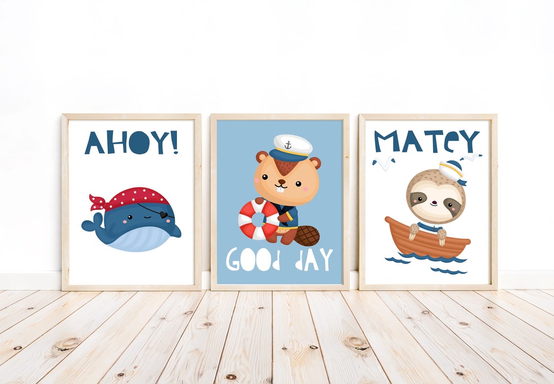 Ahoy Matey Sailing Sloth Whale and Beaver Animals Nautical Nursery ...