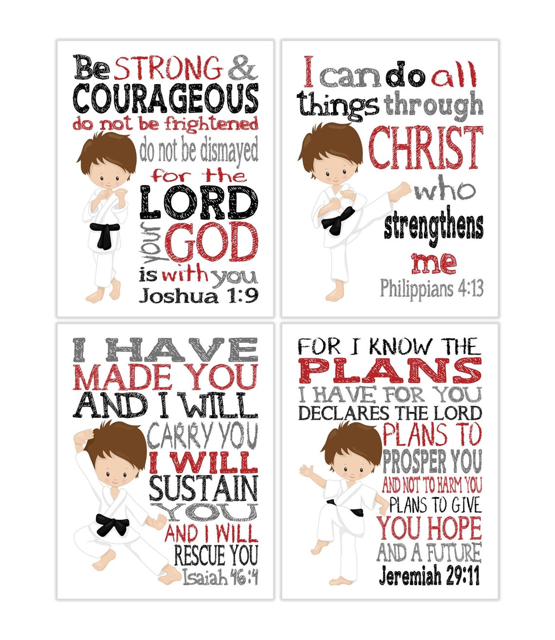 Karate Boys Christian Nursery Decor Set of 4 Unframed Prints With Bible ...