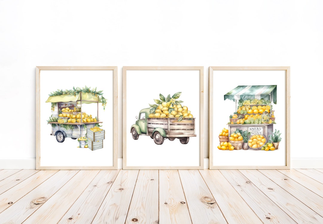 Watercolor Lemon Print Set: Farmhouse Kitchen Decor (digital Download ...