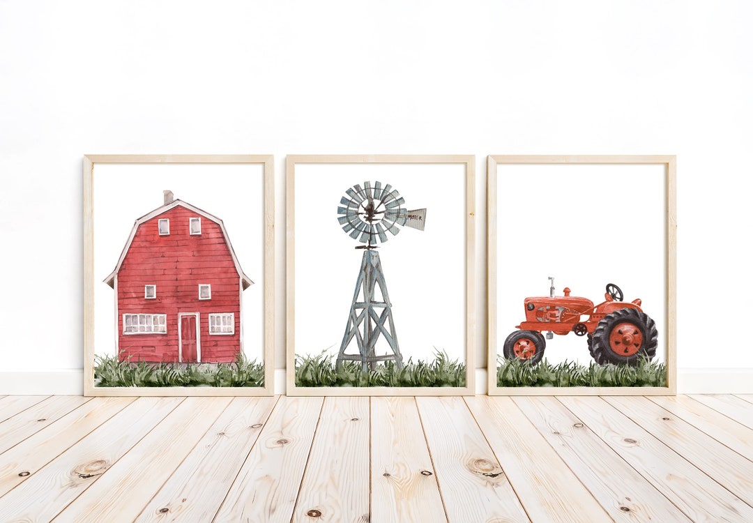 Barnyard Rustic Farm Nursery Decor Set of 3 Unframed Farmhouse Prints ...