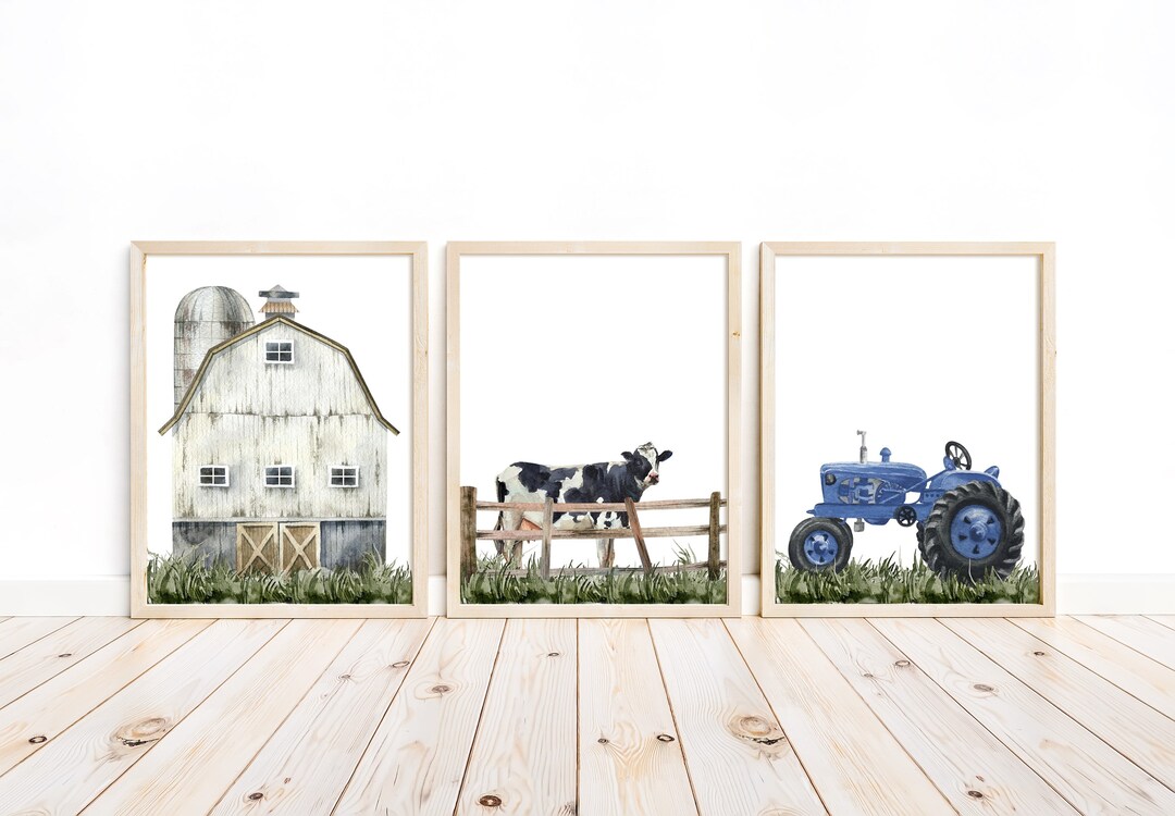 Barnyard Rustic Farm Nursery Decor Set of 3 Unframed Farmhouse Prints ...
