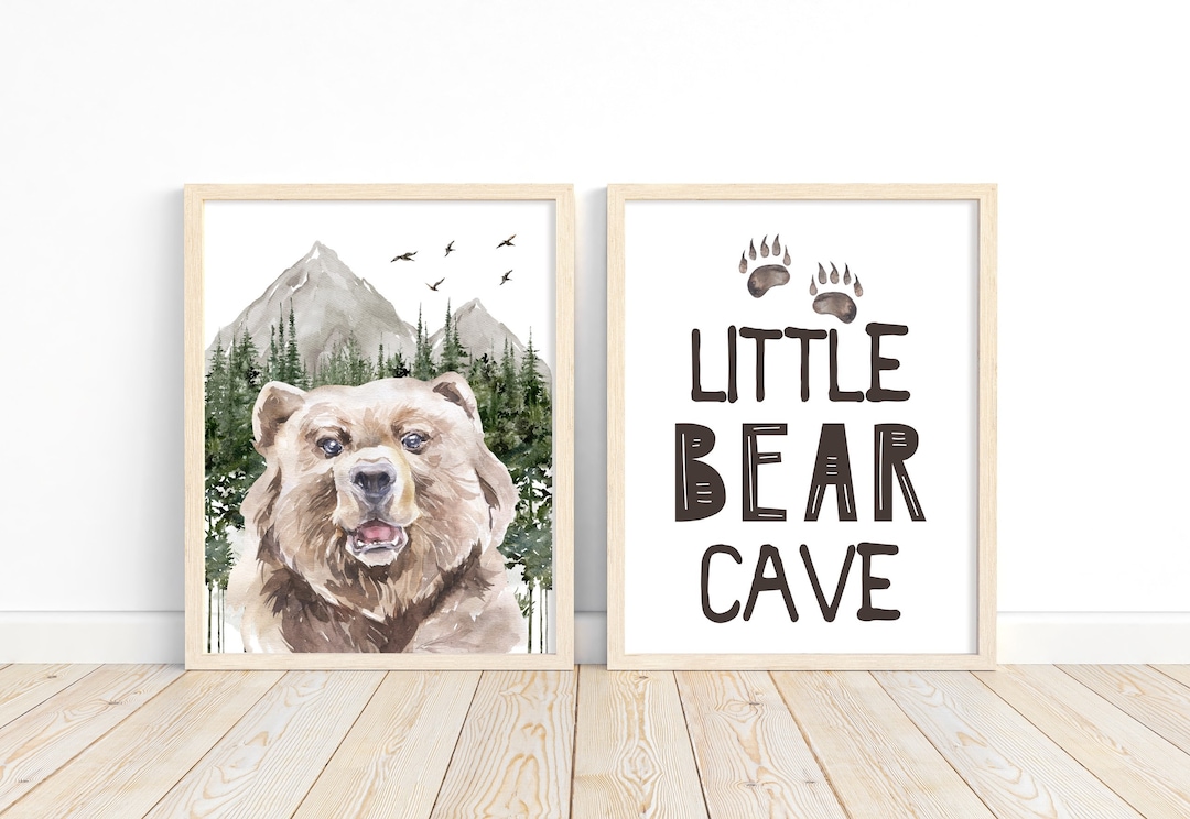 Little Bear Cave Woodland Bear Watercolor Rustic Forest Wilderness ...