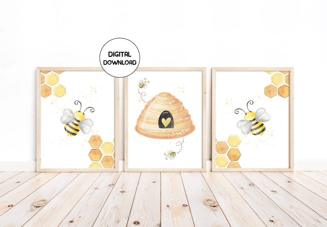 Instant Download Cute Bee Nursery Decor Set of 3 Printables Kids Room ...