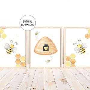 Instant Download Cute Bee Nursery Decor Set of 3 Printables Kids Room ...