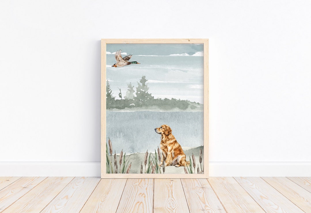 Watercolor Duck Hunting Golden Retriever Nursery Mallard Duck Unframed ...