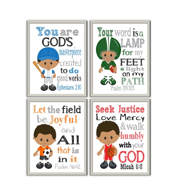 African American Sports Christian Bible Verses Nursery Little - Etsy