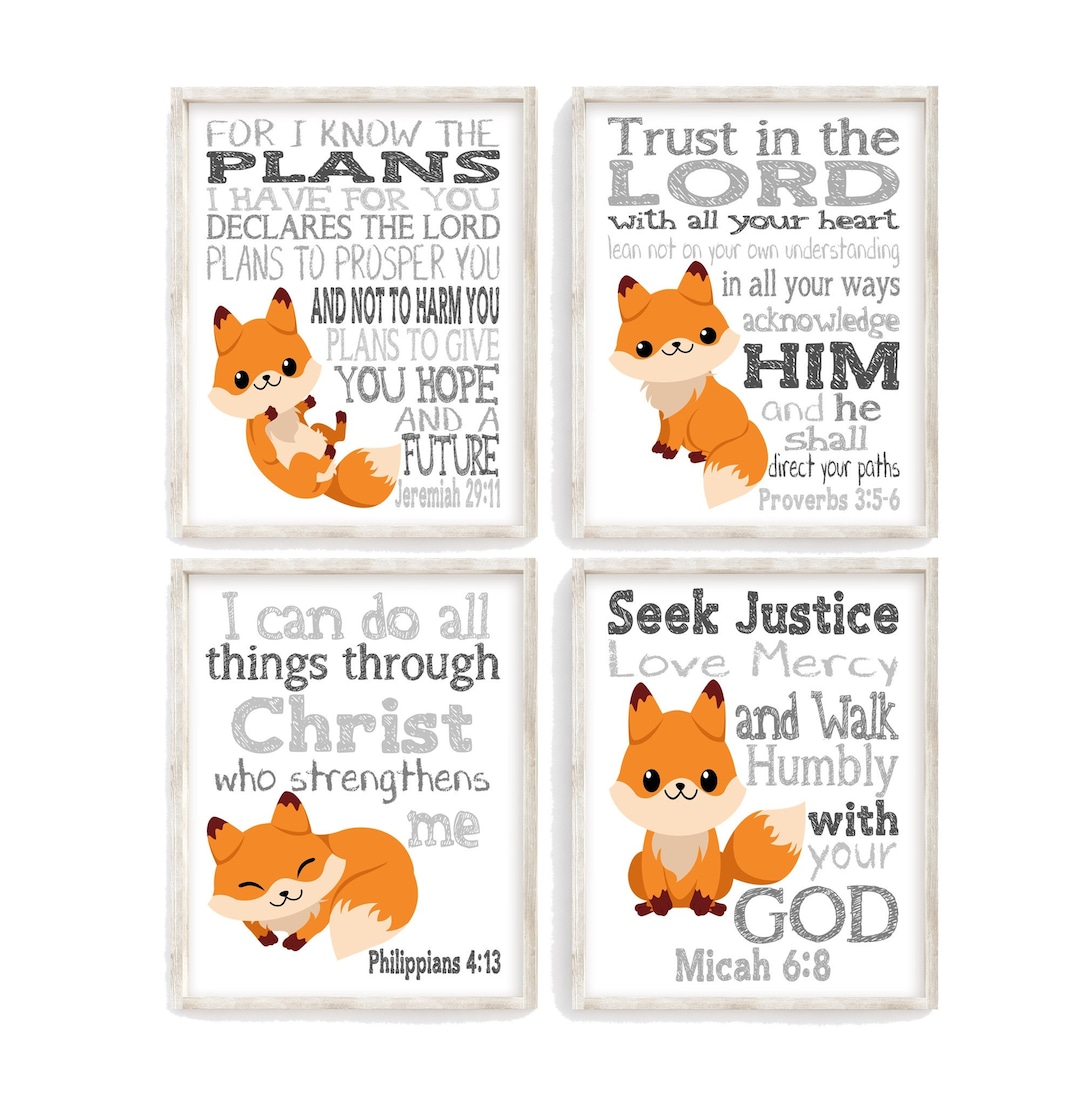Woodland Fox Christian Bible Verses Quotes Nursery Kids Room Unframed ...