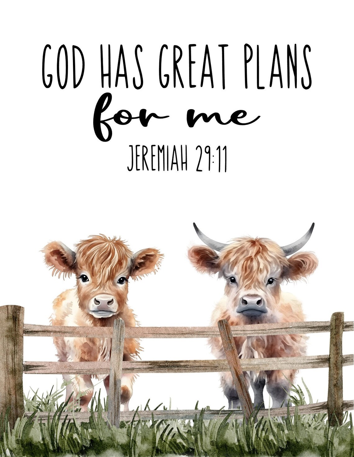 Farm Highland Cow Tractor Christian Nursery Decor Set of 3 Unframed ...