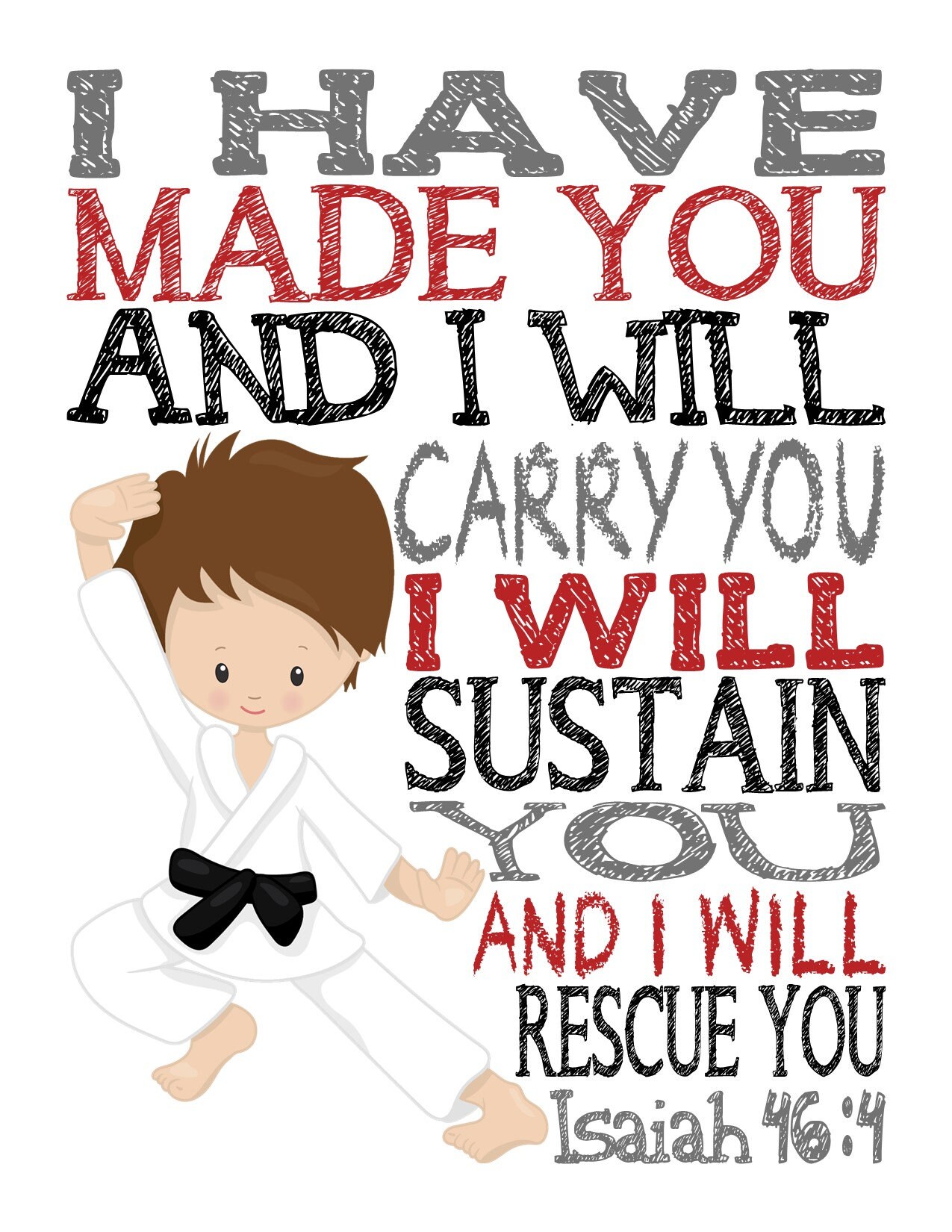 Karate Boys Christian Nursery Decor Set of 4 Unframed Prints With Bible ...