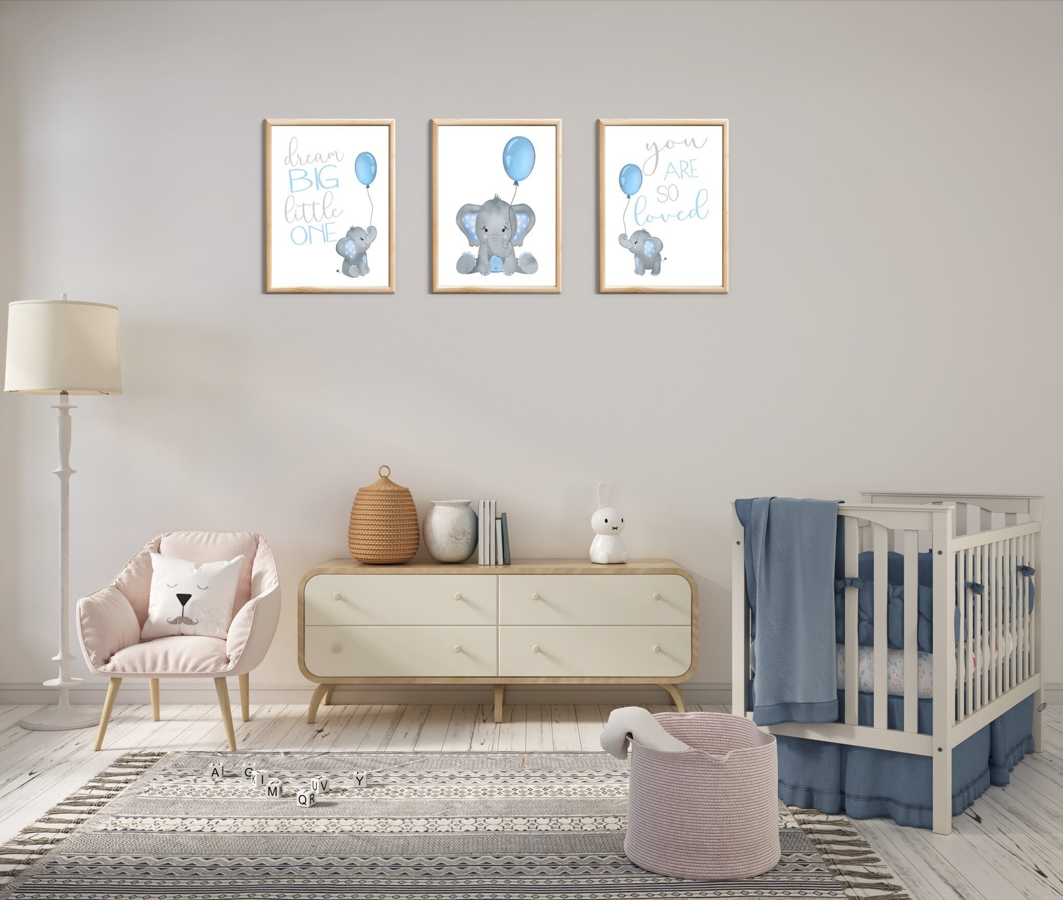 Watercolor Baby Boy Elephant Nursery Art Decor Set of 3 | Etsy