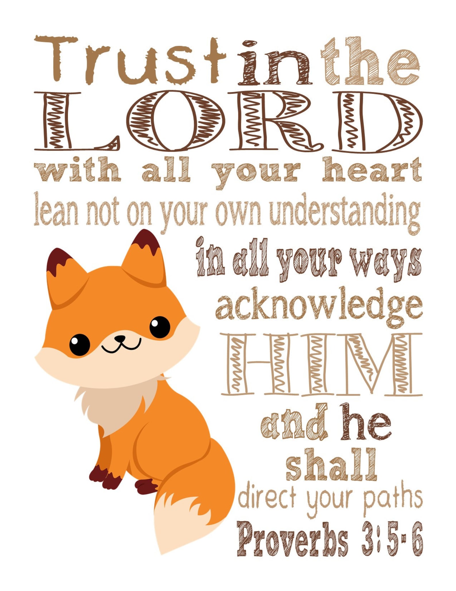 Woodland Fox Christian Bible Verses Quotes Nursery Kids Room - Etsy