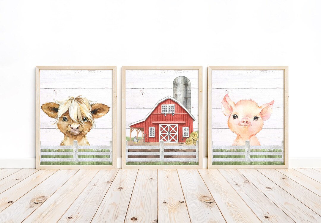 Rustic Farm Watercolor Nursery Decor Set of 3 Unframed Farmhouse Prints ...