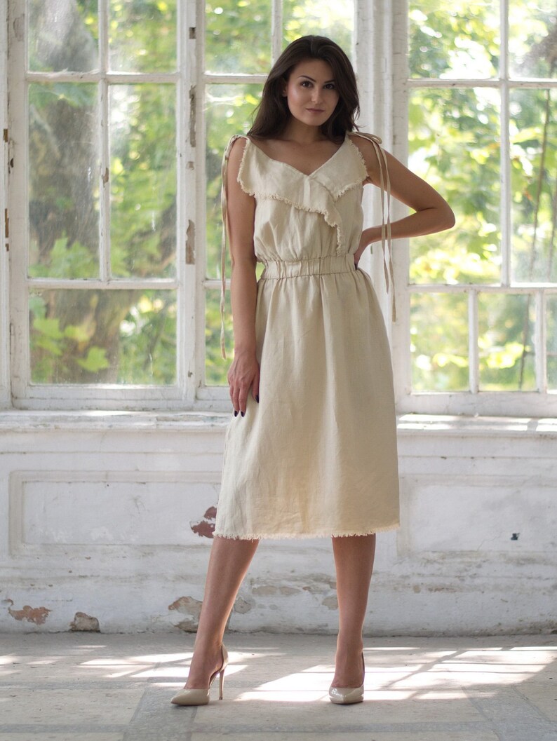 Beige Linen Dress for Women in Size M Summer Dress Linen | Etsy