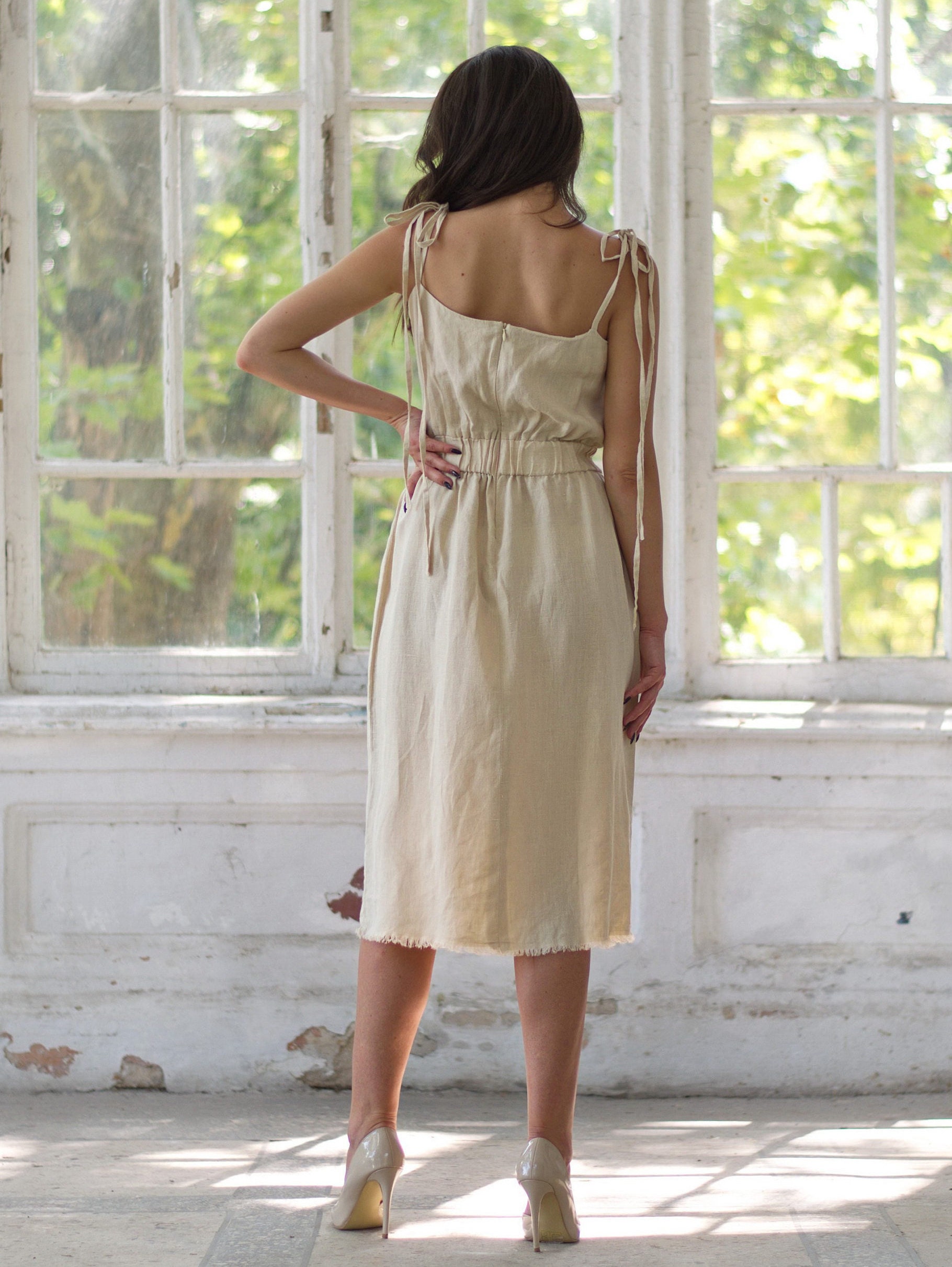 Beige Linen Dress for Women in Size M Summer Dress Linen | Etsy