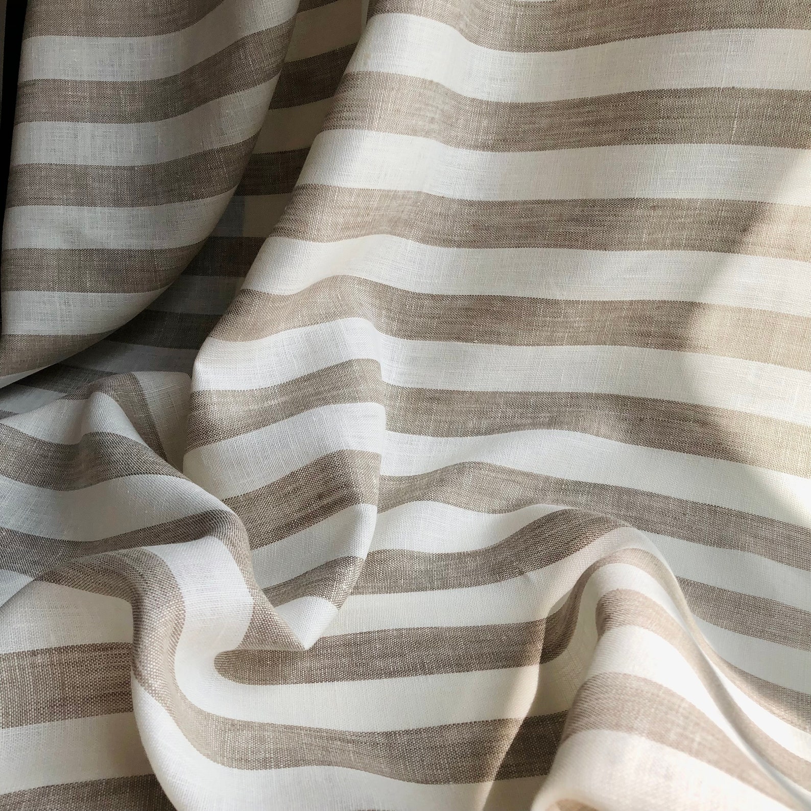 2.5 cm White Beige Striped Linen Fabric Pure linen fabric by | Etsy