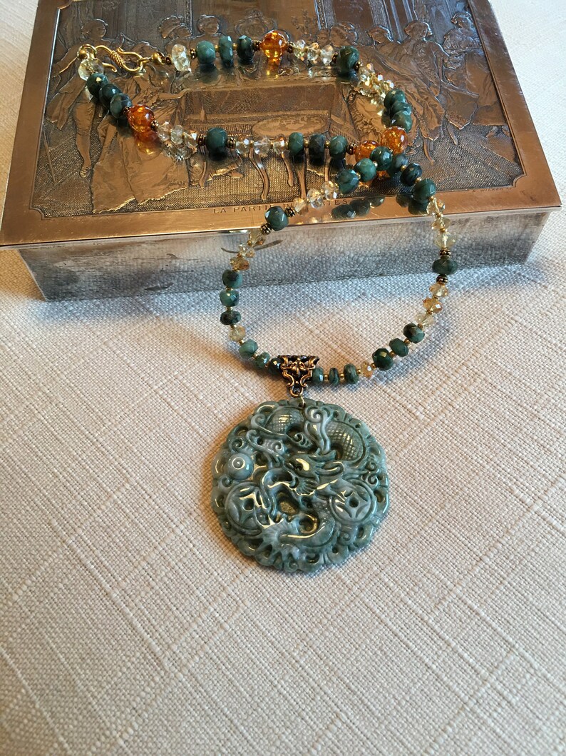 Carved Jade Pendant Necklace - Etsy