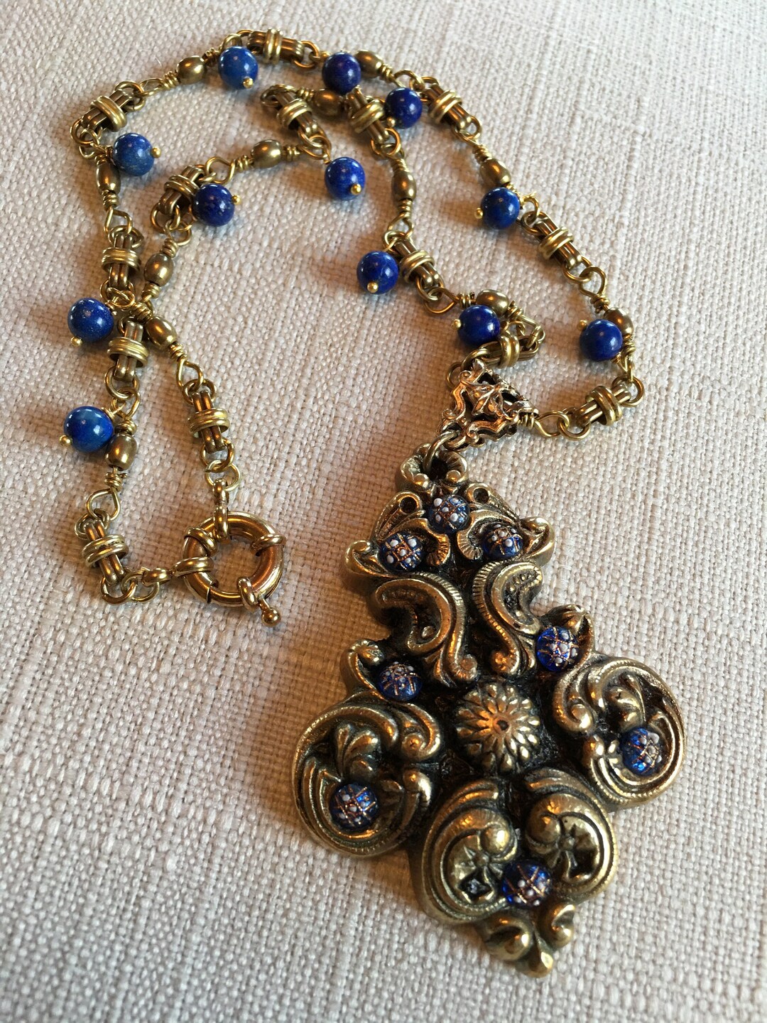 French Rococo Baroque Brass Pendant With Tiny Victorian Jewel Glass - Etsy