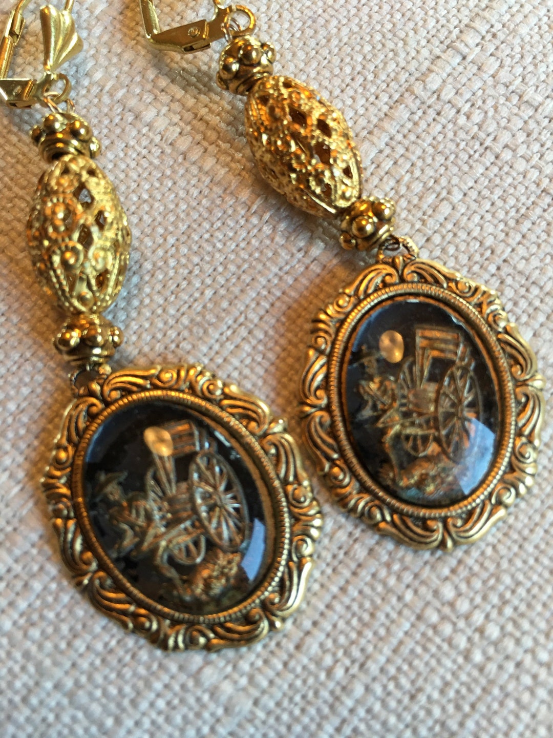 Vintage German Intaglio and Filigree Earrings - Etsy