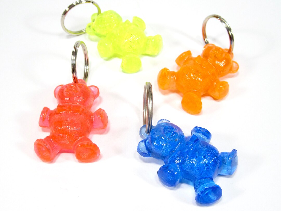 Large NEON Bear Key Ring Glows in Black Light Blue Yellow Pink Orange ...