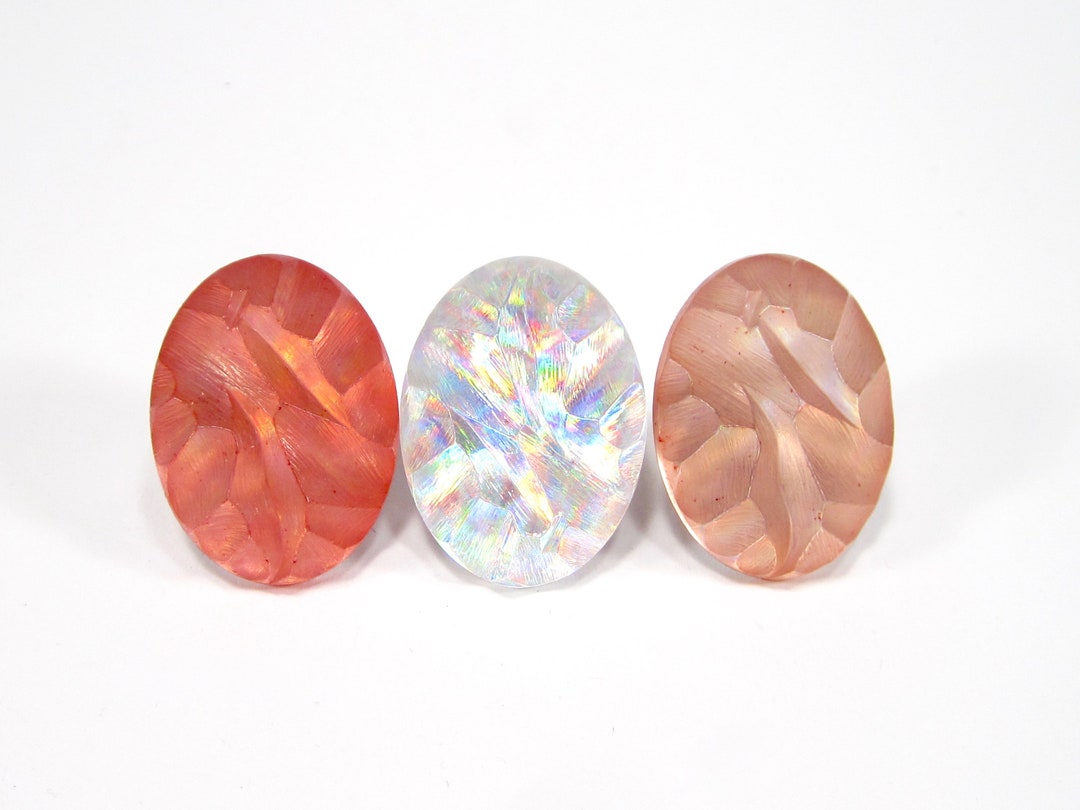 Space Age Funky Hologram Oval Ring Set 3 Pieces Synthetic Resin White ...