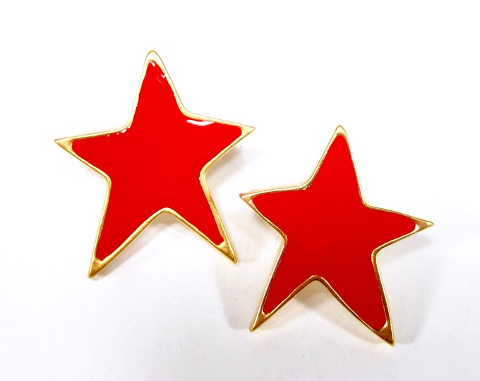 Red Star Vintage Ear Studs Gold Resin Red Retro Enamel 1990s - Etsy