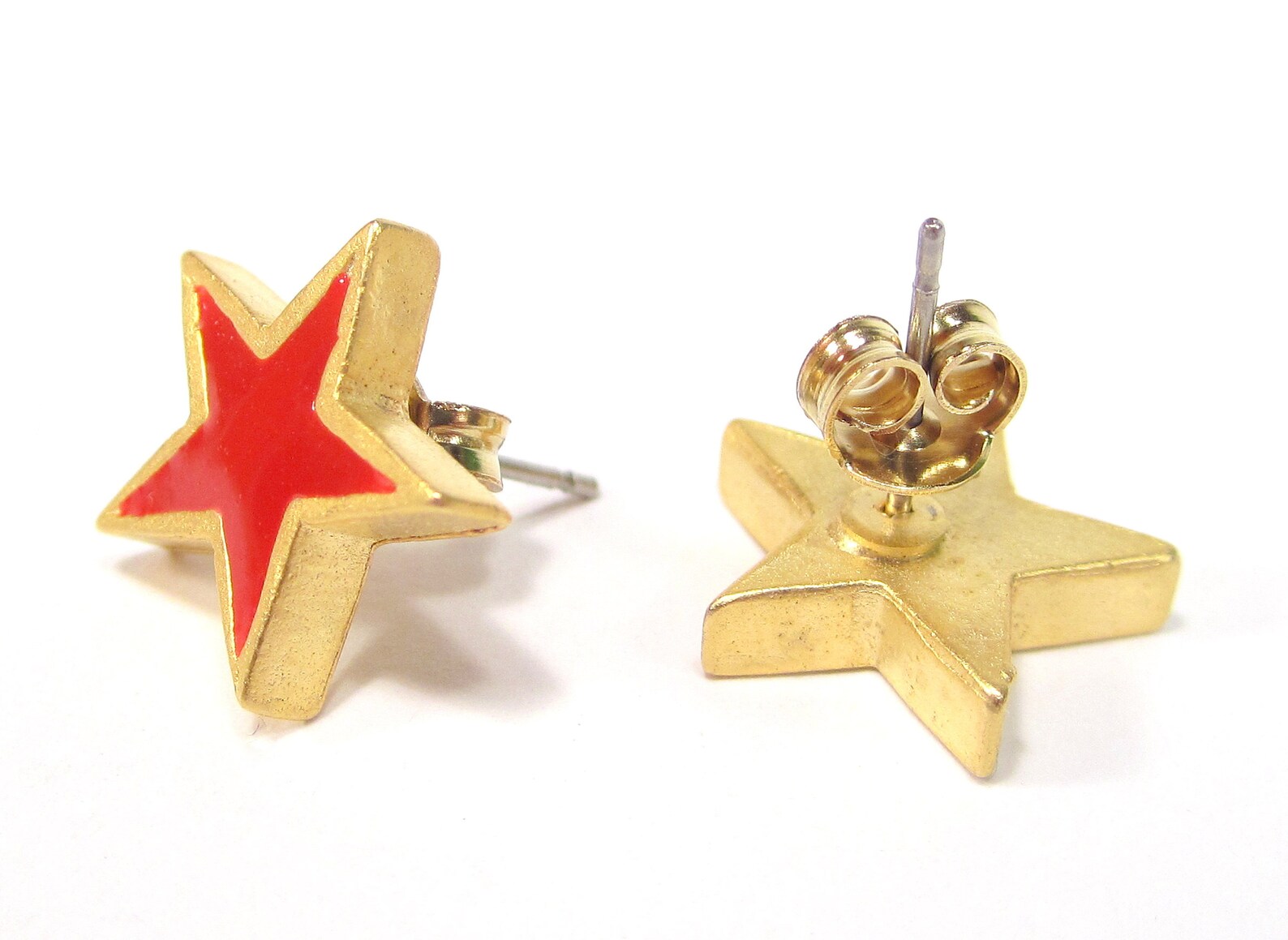 Vintage Ear Studs Red Star Gold Resin Red Retro Enamel - Etsy