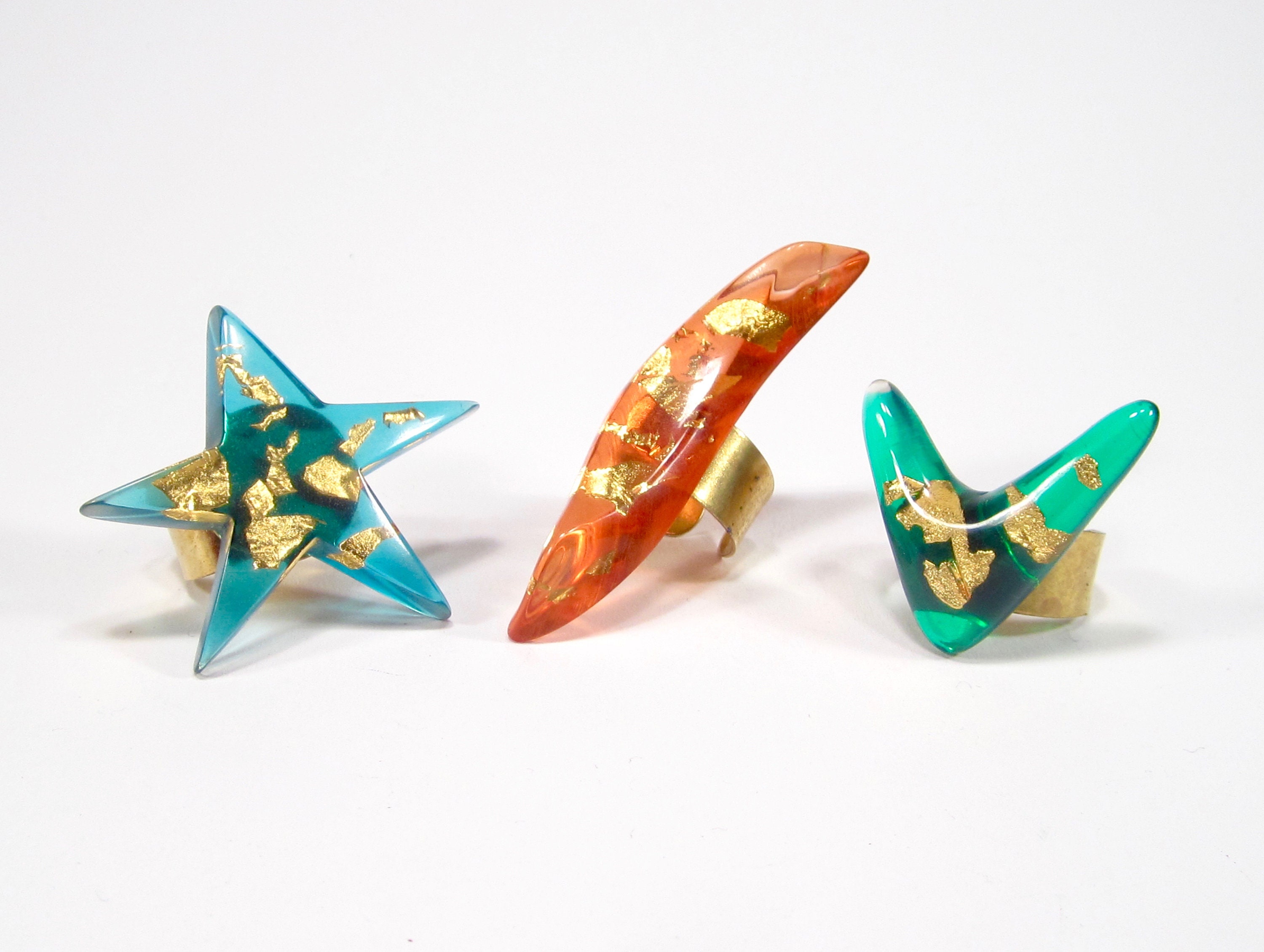 Space Age Funky Ring Set Rings 3 Pieces Synthetic Resin Star Science ...