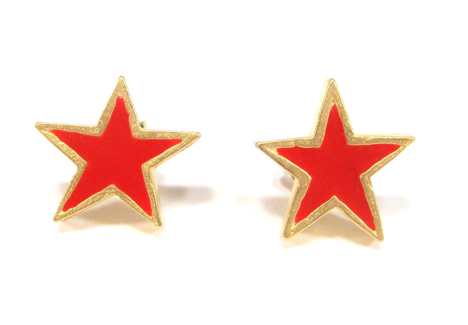 Vintage Ear Studs Red Star Gold Resin Red Retro Enamel - Etsy