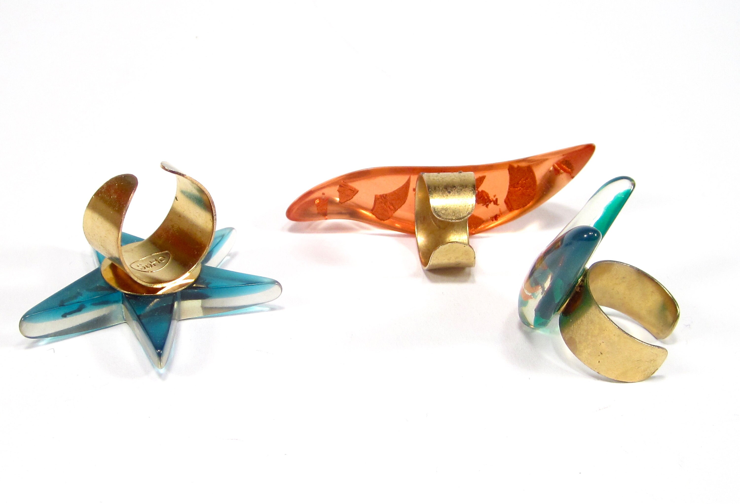 Space Age Funky Ring Set Rings 3 Pieces Synthetic Resin Star Science ...