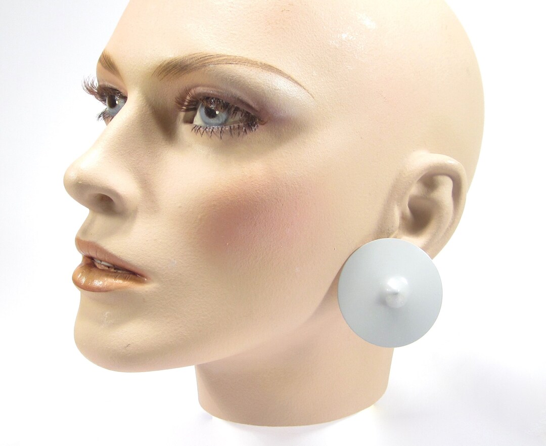Large Statement 80s Haute Couture Round Gray Ear Clips Original 80s ...