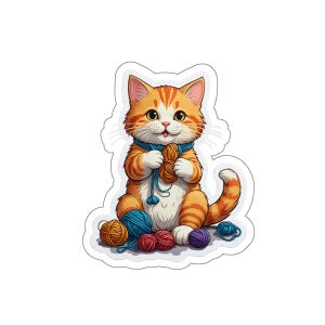 Cat Crocheting Stickers, Cute Animal Sticker Pack, DIY Craft Decor ...