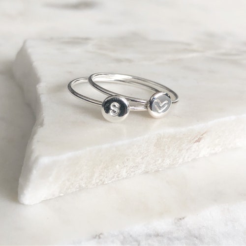 Initial Ring With Hand Stamped Capital Letter Sterling - Etsy