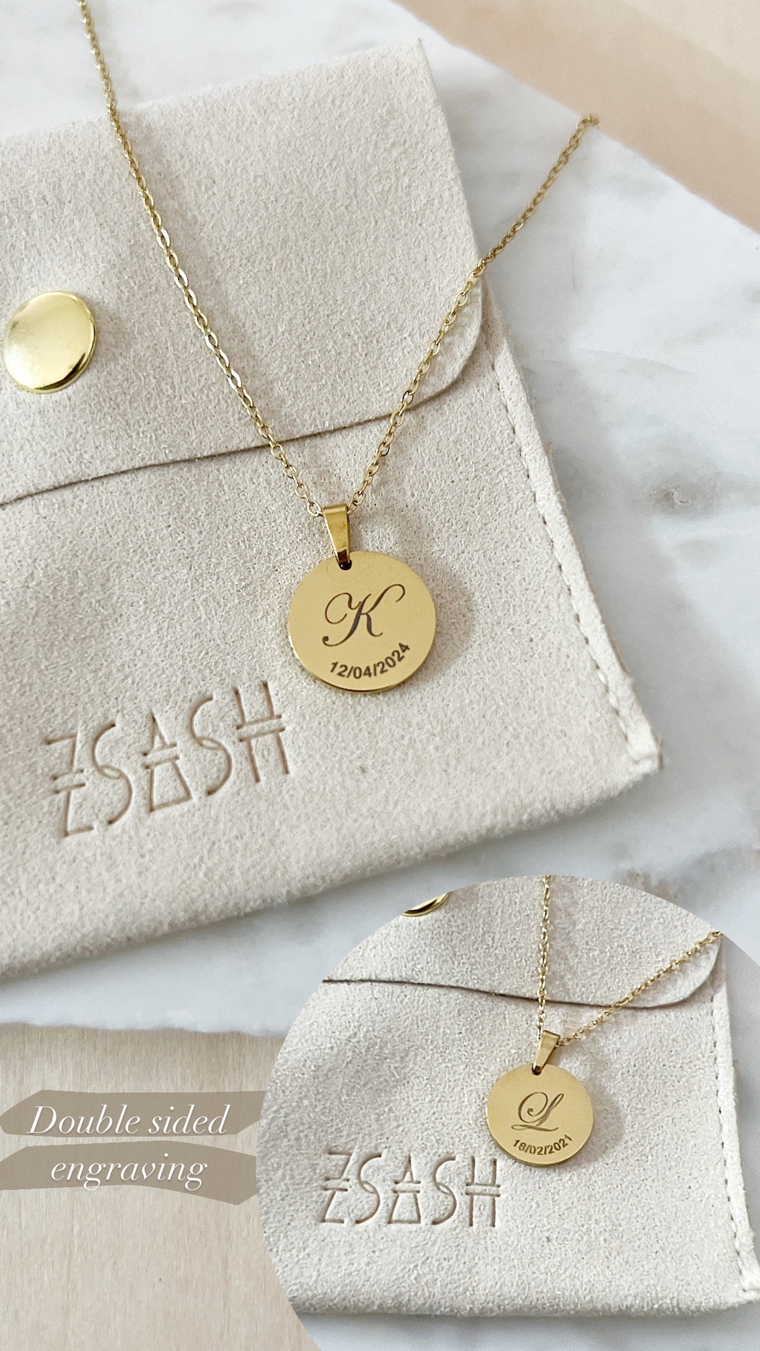 Initial Letter and Date Pendant Necklace, Personalised Pendant, Custom ...