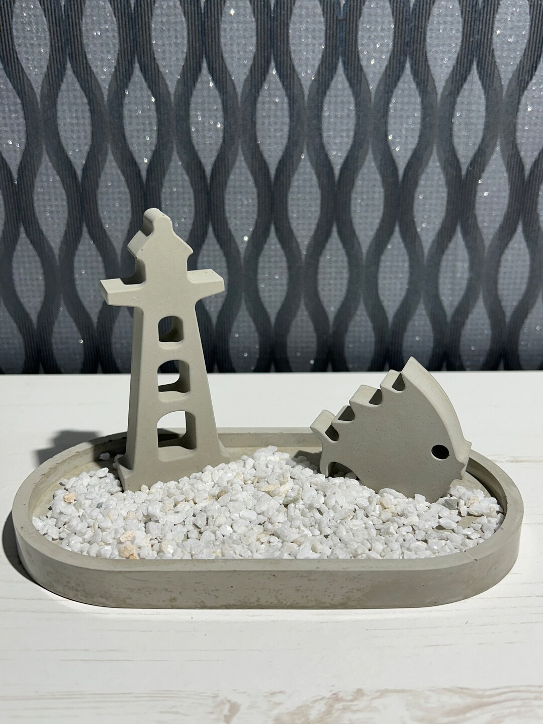 Concrete Cement Tablet Bowl Oval Decorative Plate Fish Lighthouse ...