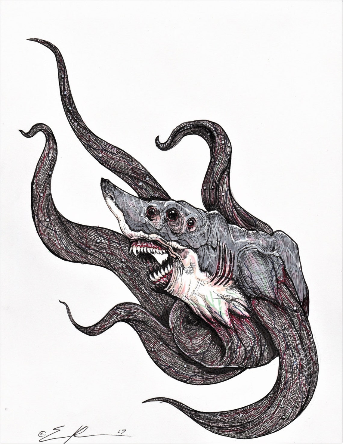 Alien Shark Ghoul Signed Print - Etsy