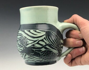 Nature themed sgraffito pottery art you can hold by N3Pottery