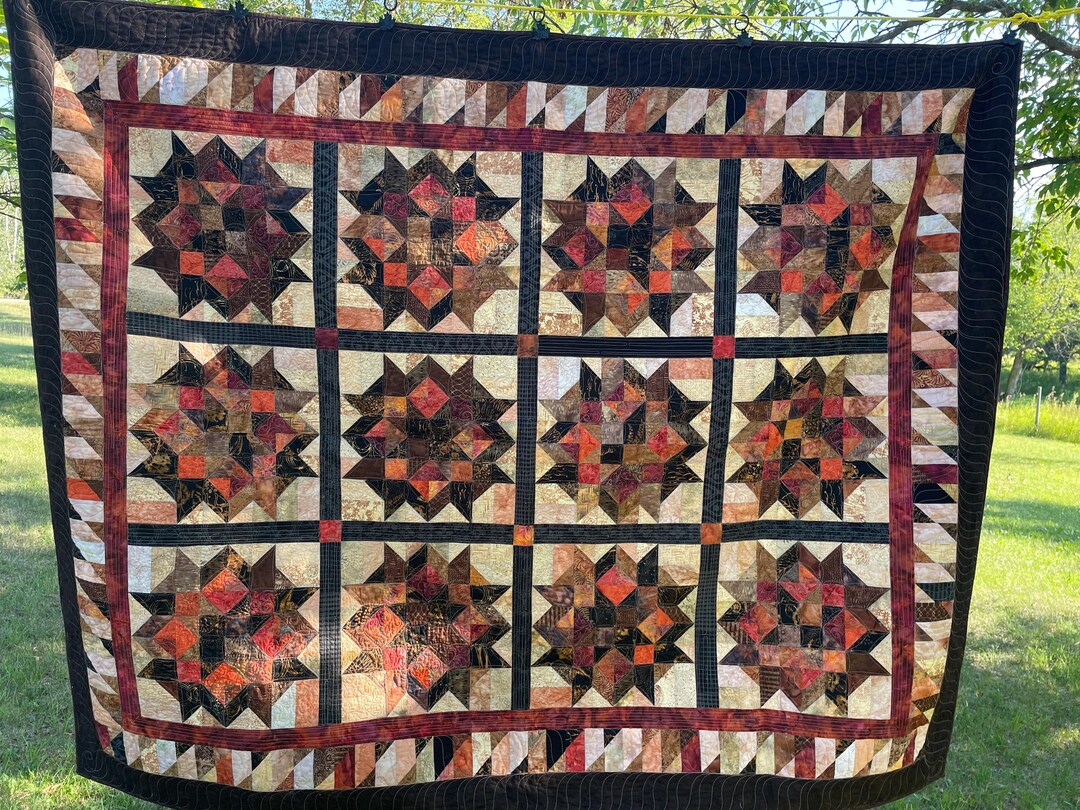 Rustic Star Quilt – Handmade Cottagecore Throw, Warm Autumn Tones ...