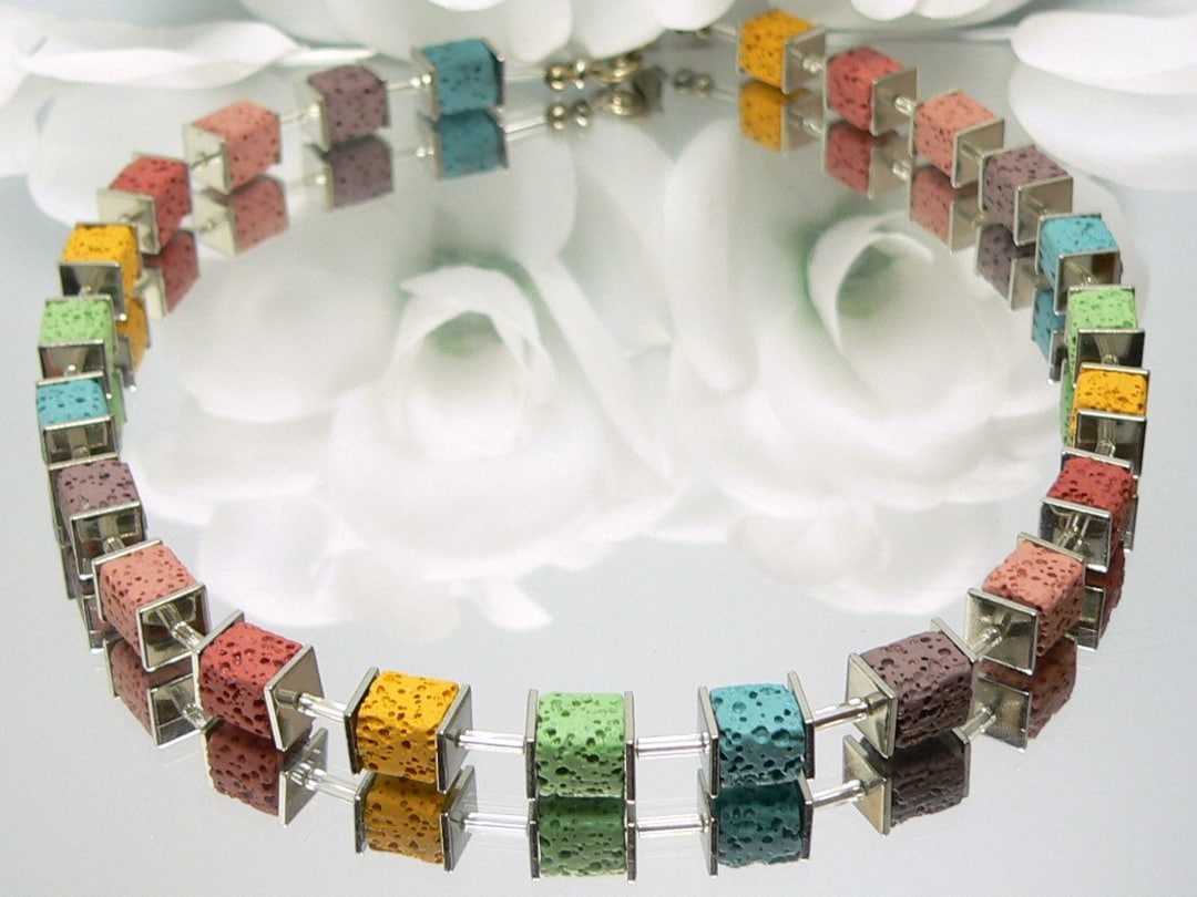 Chain, Necklace, Collier, Cube Chain, Necklace, Lava Cube, Metal Plate ...
