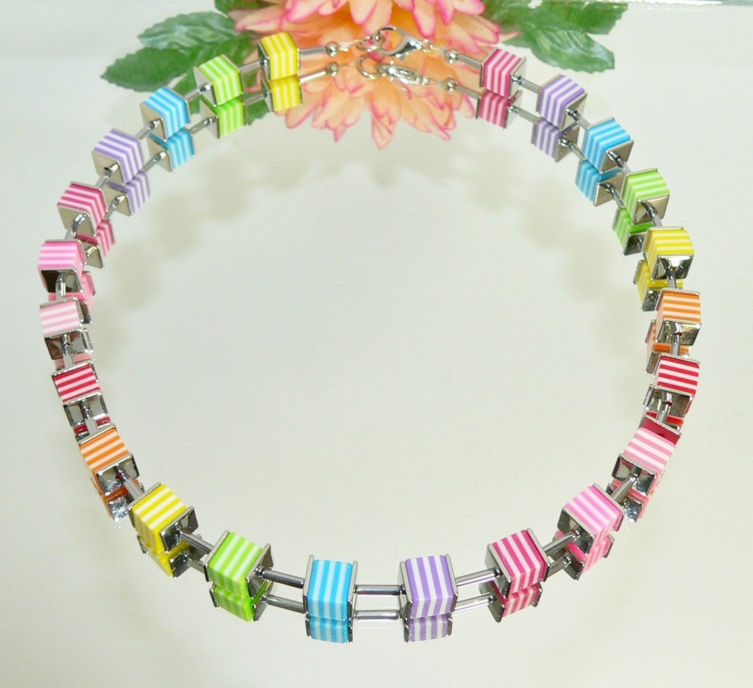 Chain, Necklace, Collier, Cube Chain, Necklace, Resin Cubes, Hematite ...